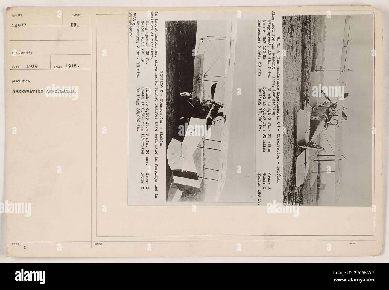 111-SC-14977 R. E. 8 - British observation aircraft used for day ...