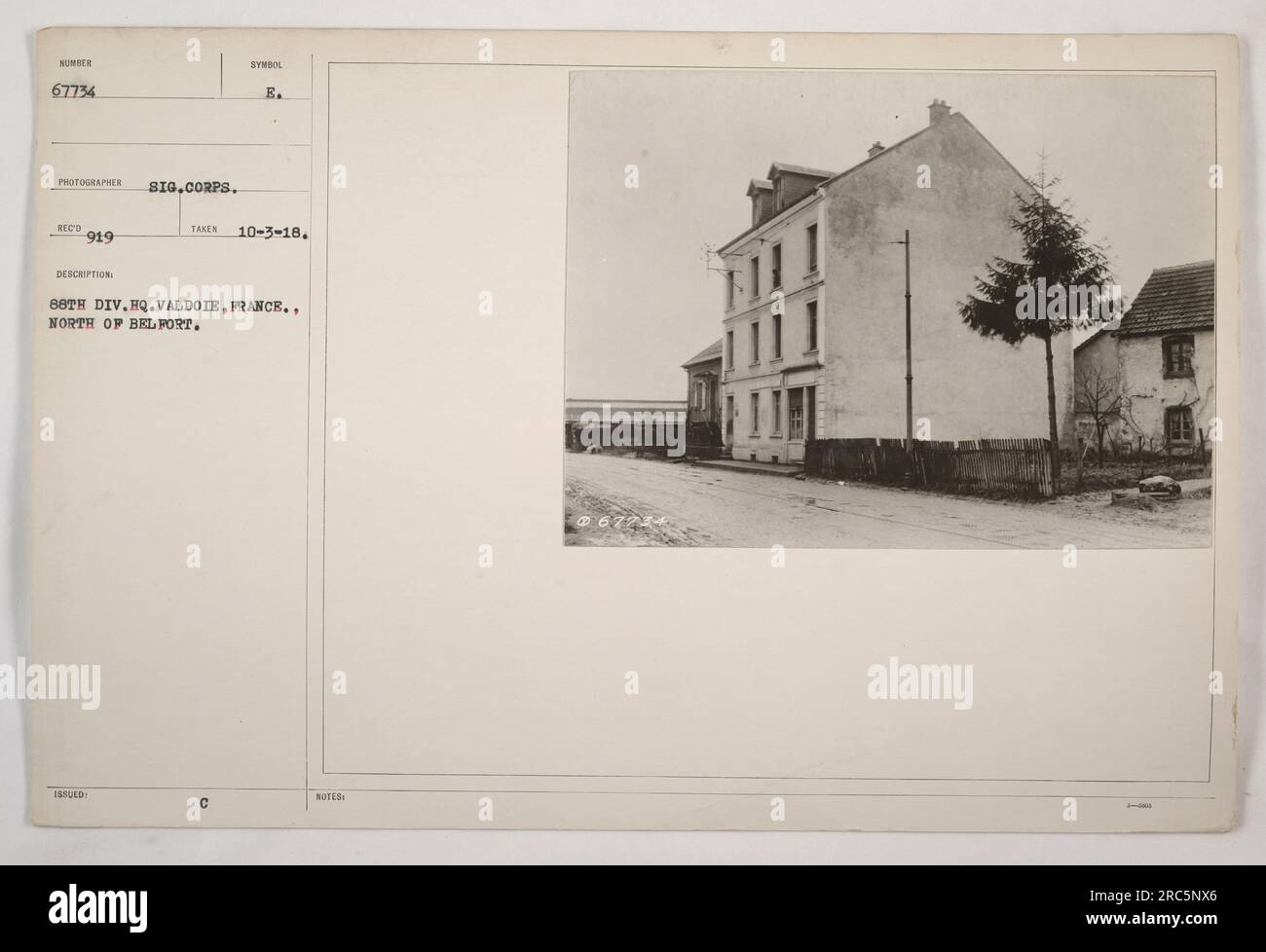Photograph of the 88th Division Headquarters in Valdoie, France, taken ...