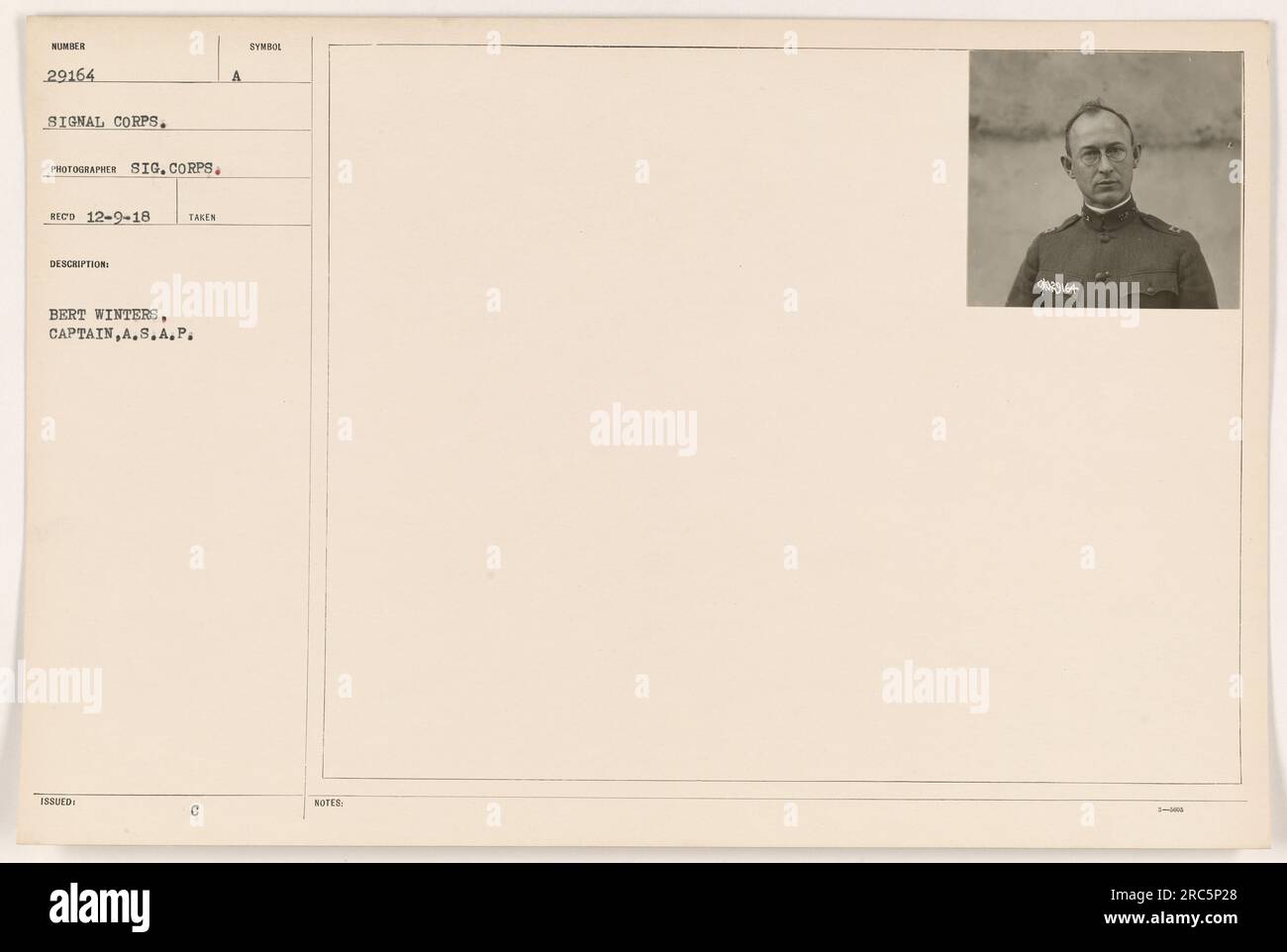 Captain Bert Winters of the American Signal Corps pictured on December ...