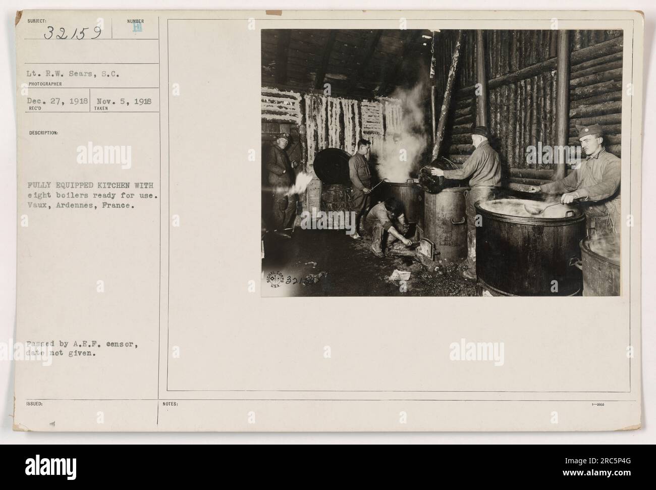 Fully equipped kitchen at Vaux, Ardennes, France. Eight boilers ready ...