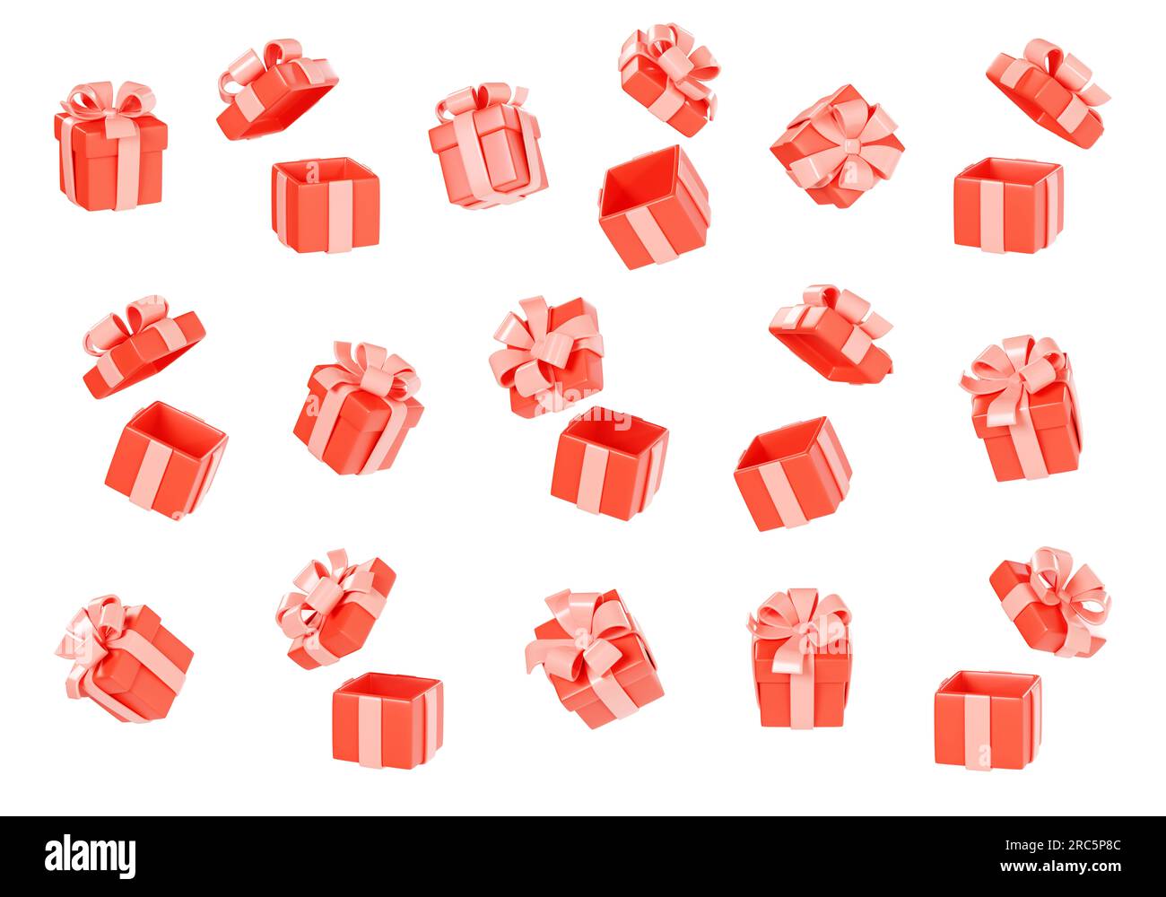 Gift box 3d render illustration set - collection of red closed and open ...