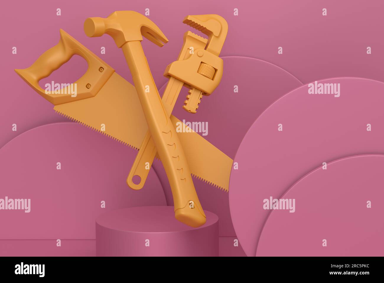 Abstract scene or podium with carpenters tools on monochrome background ...