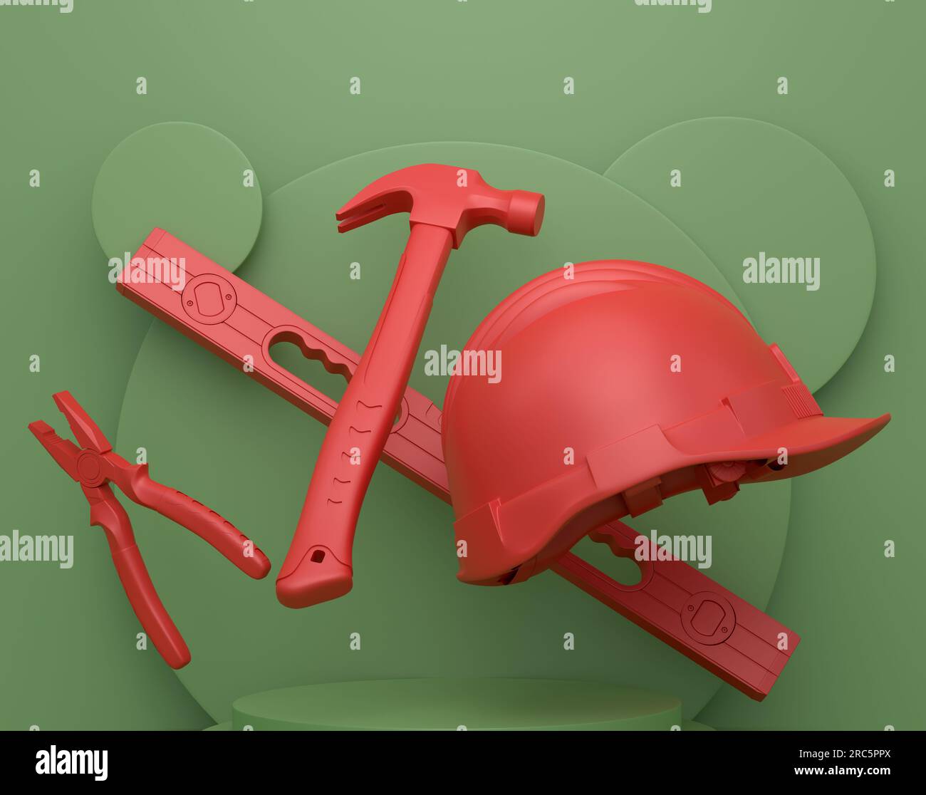 Abstract scene or podium with carpenters tools on monochrome background ...