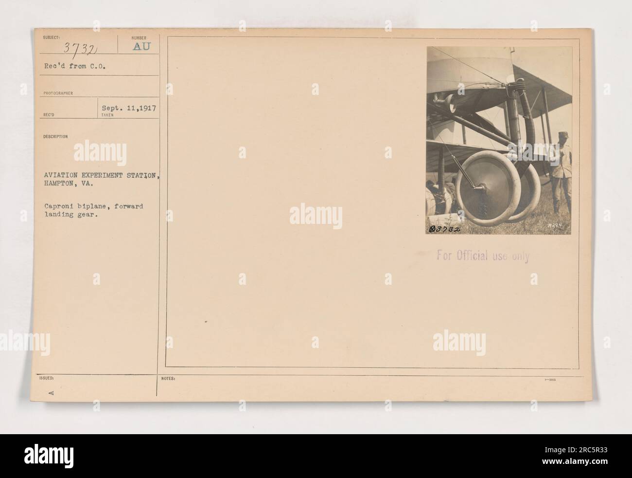 A Caproni biplane, equipped with a forward landing gear, is seen at the ...