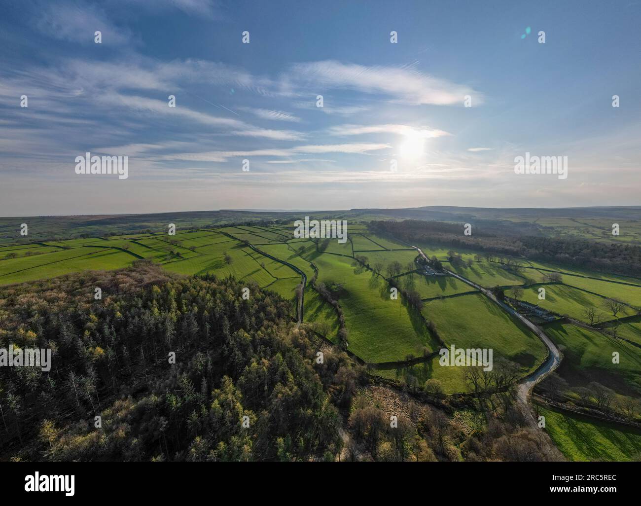 Unique aerial photo of the nature in Yorkshire Dales during the summer ...