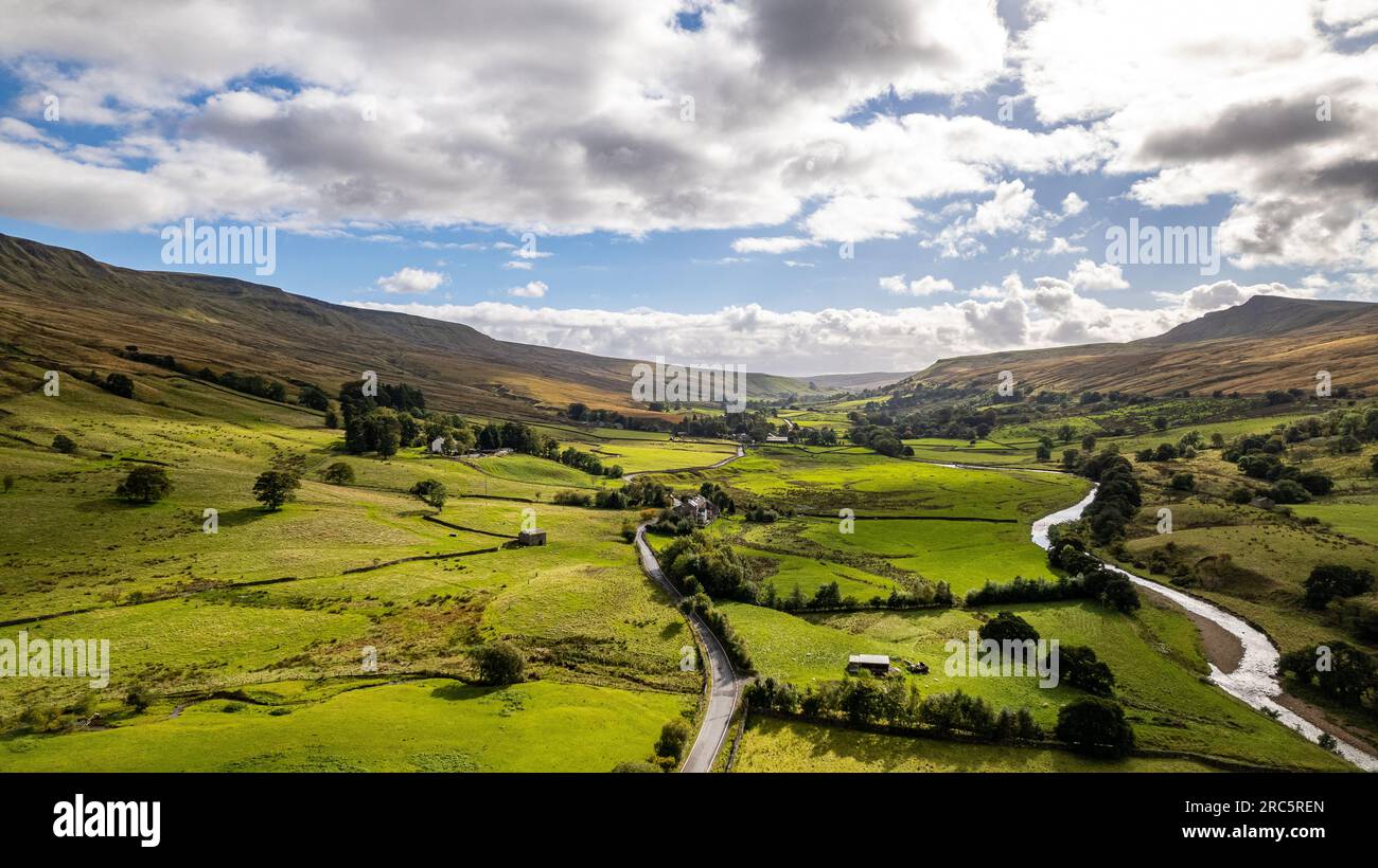 Unique aerial photo of the nature in Yorkshire Dales during the summer ...