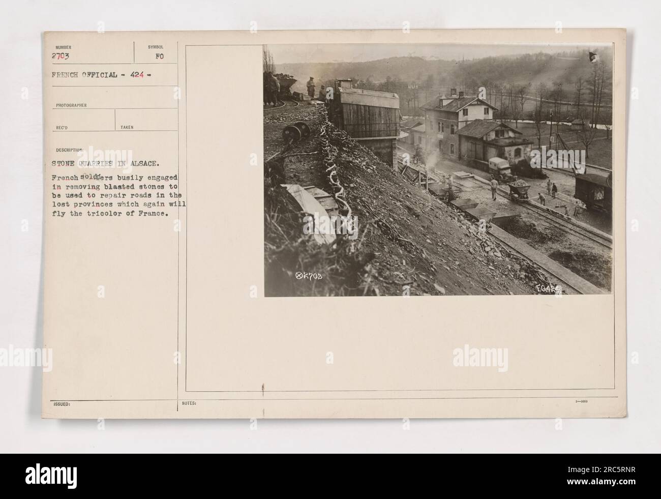 "French soldiers working in stone quarries in Alsace, removing blasted ...