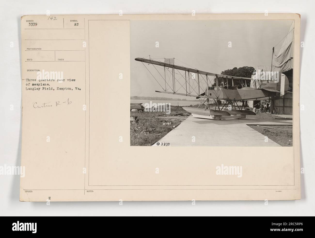A Curtis R-6 seaplane, with the identification number NUNDER 3339, is ...