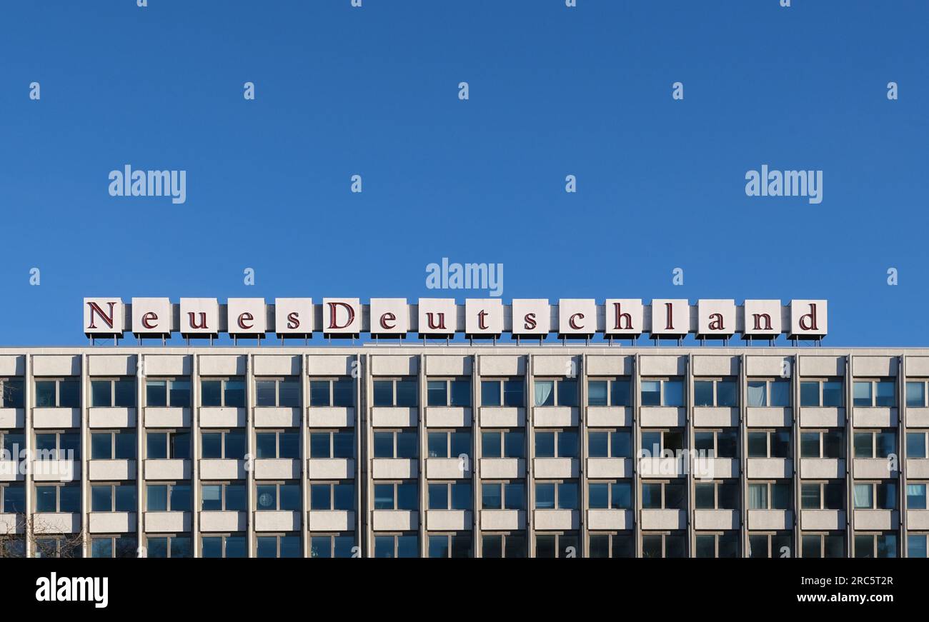 Berlin, Germany, March 16, 2023, GDR panel building with lettering ...