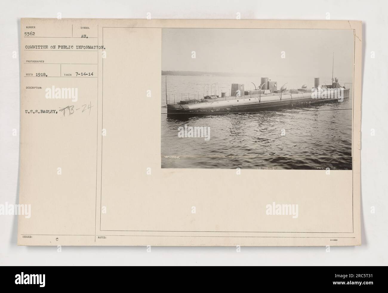 Image of U.S.S. Bagley during World War One. Photo taken on July 14 ...