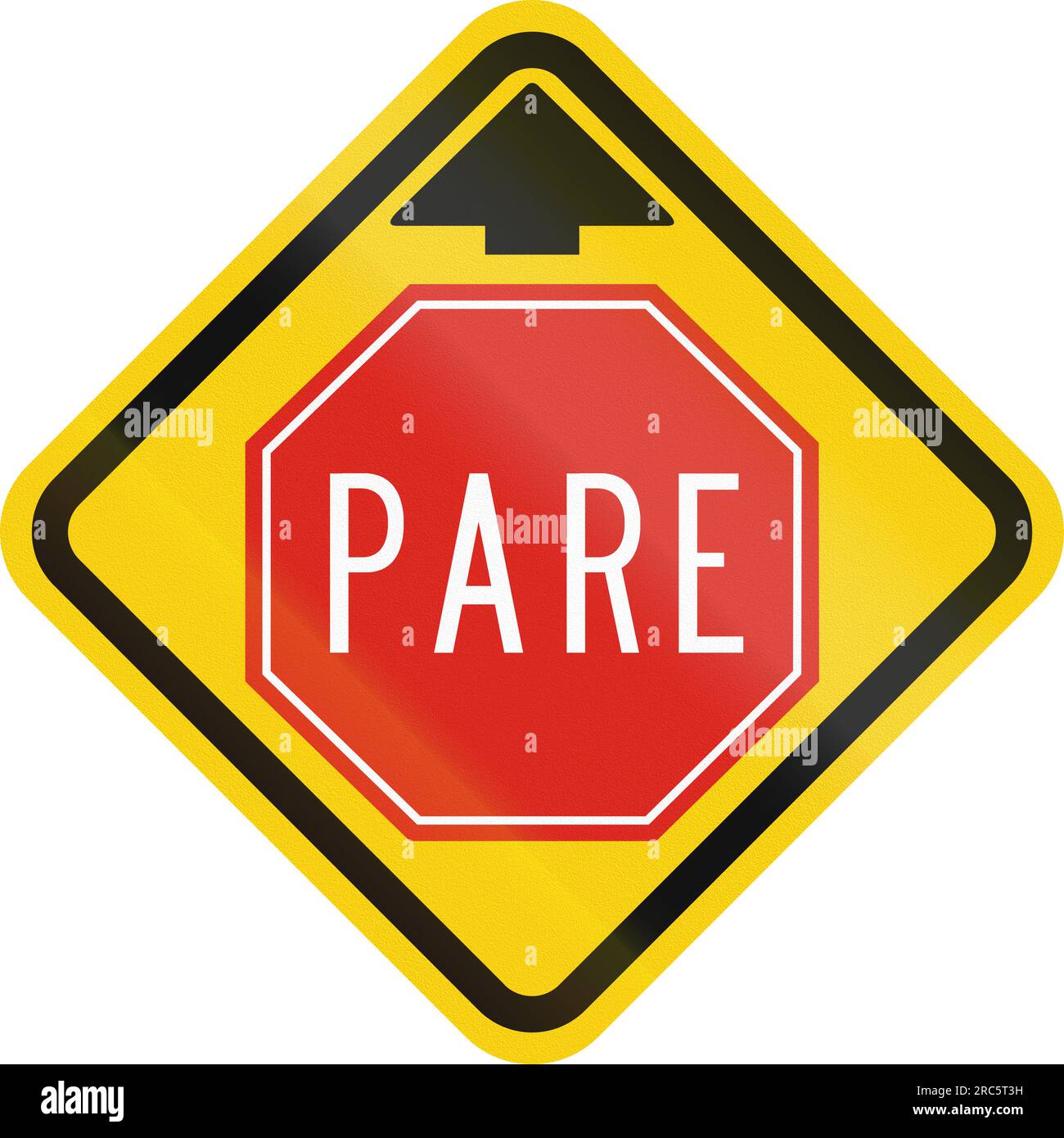 Colombian road warning sign: Stop/Pare sign ahead Stock Photo - Alamy