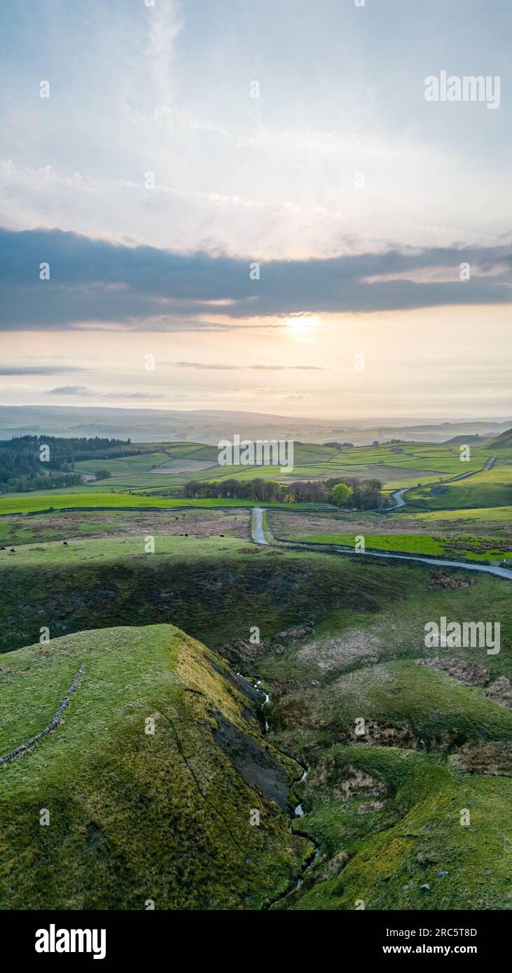 Unique aerial photo of the nature in Yorkshire Dales during the summer ...