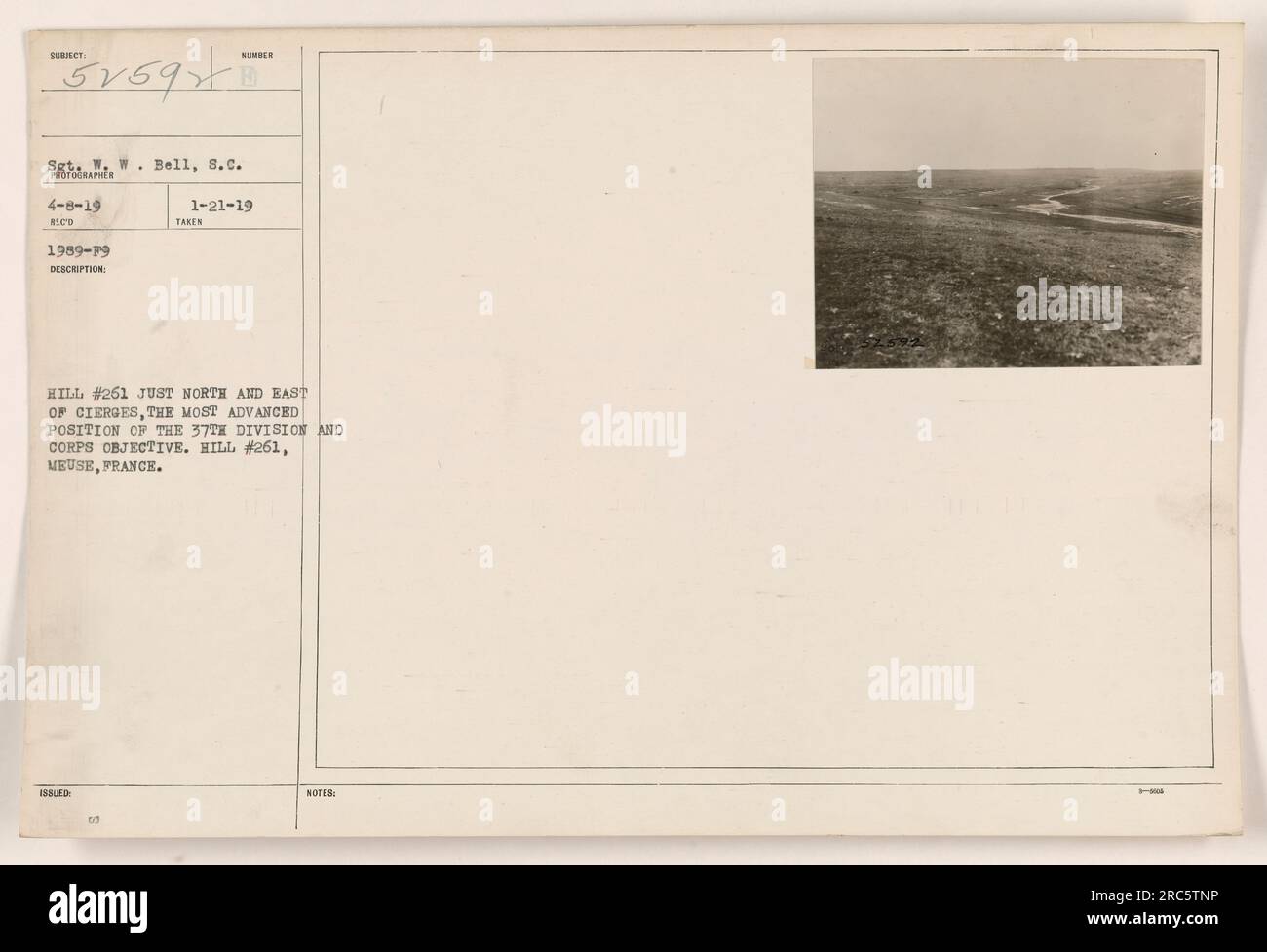 Photograph taken by Sgt. W. W. Bell on April 8, 1919, shows Hill #261 ...