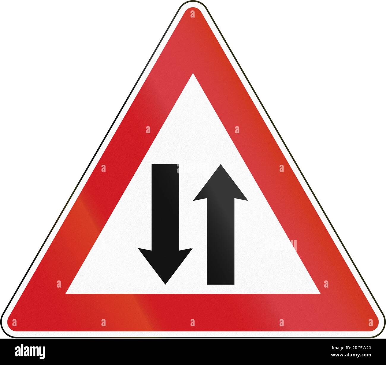 Czech sign warning about opposing traffic on a two-way road Stock Photo ...