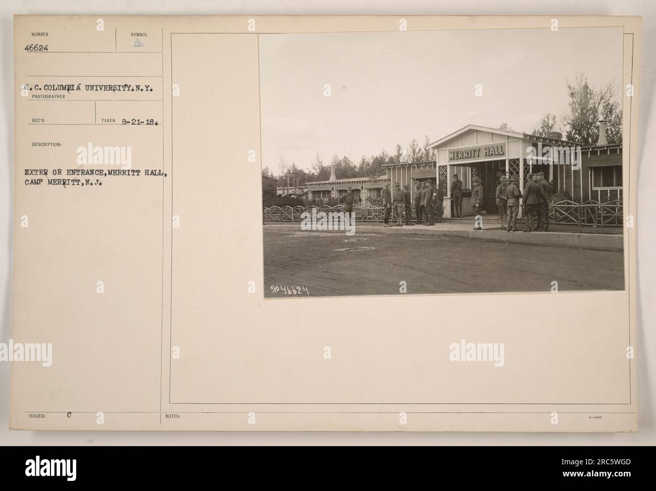 Exterior view of the entrance to Merritt Hall at Camp Merritt, New ...