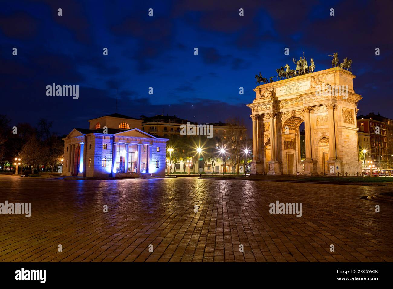 Milan, Italy - APR 1 2022: Porta Sempione is a city gate of Milan. The ...