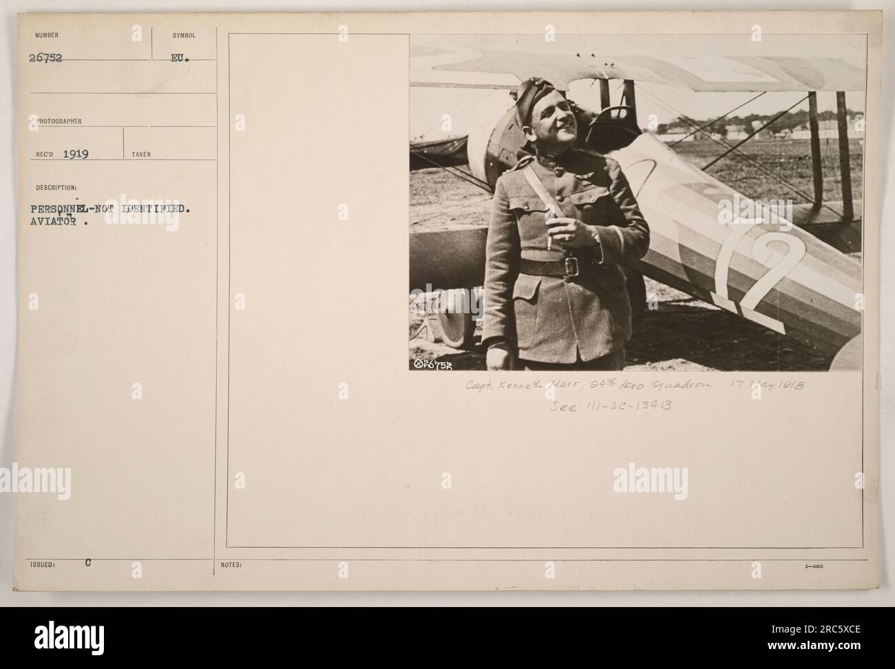 An unidentified aviator from the 94th Arrow Squadron captured in a ...