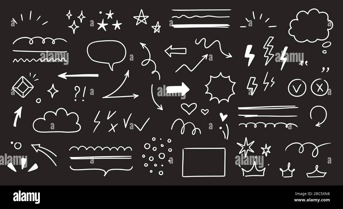 Sketch line arrow element, star, heart shape on chalkboard background ...