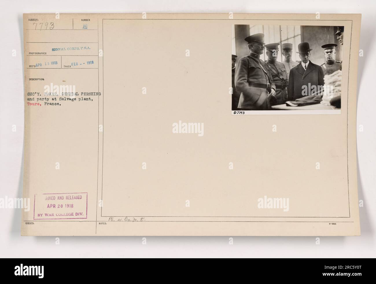 Secretary Baker, General Pershing, and their party visit a U.S. salvage ...