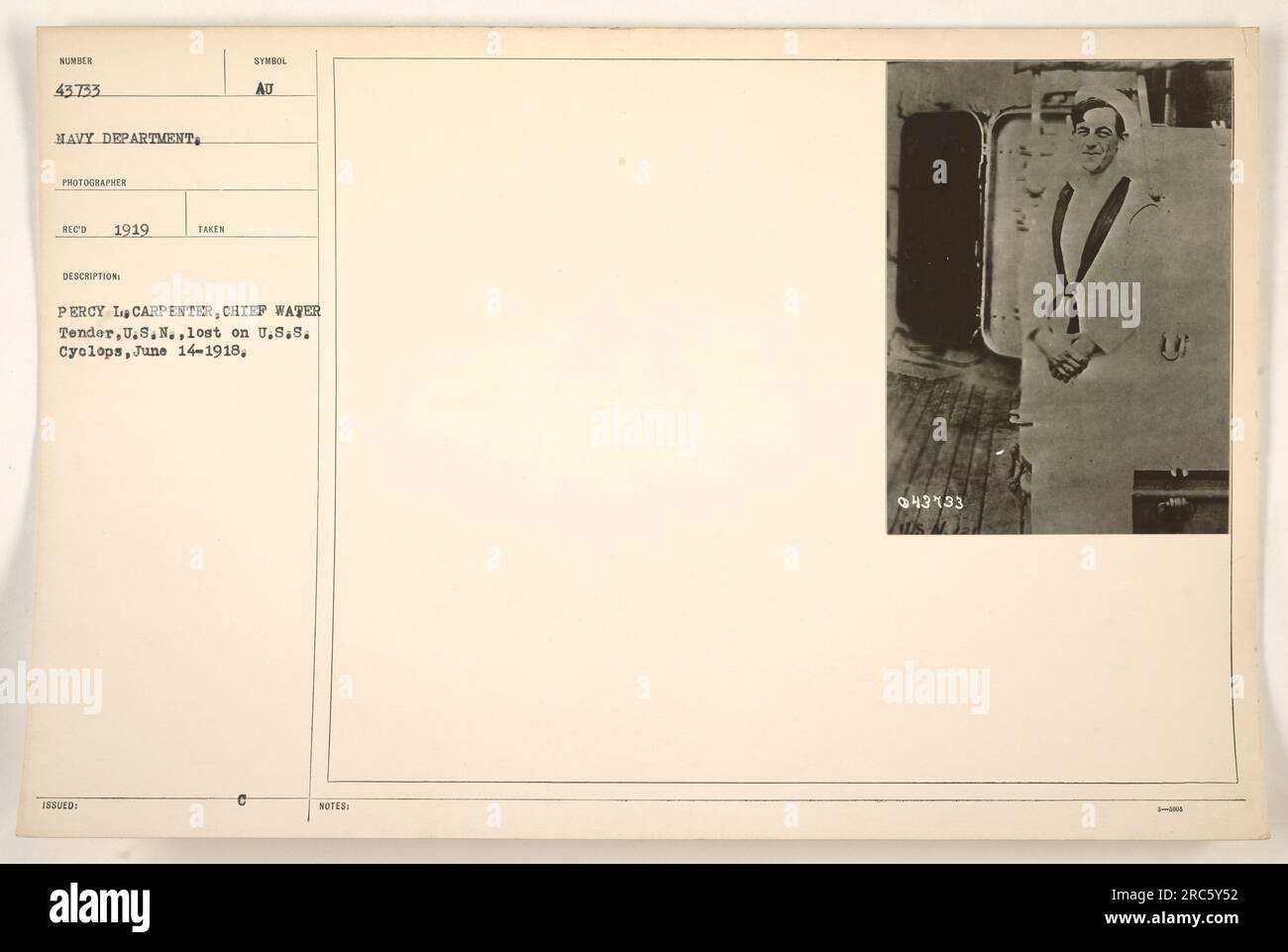 Symbol at percy L. Carpenter, Chief Water Tender, U.S.N., lost on U.S.S ...