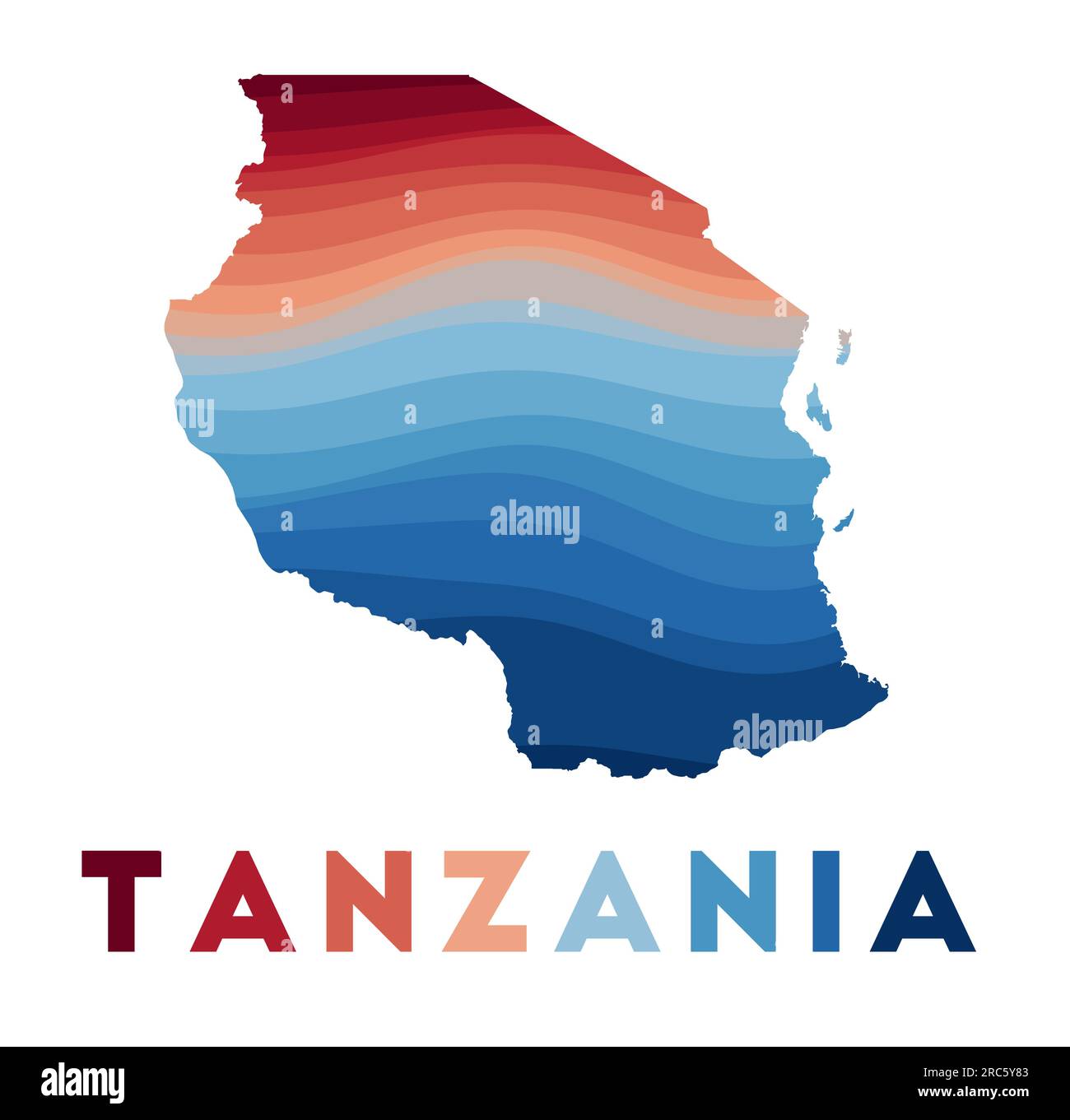 Tanzania map. Map of the country with beautiful geometric waves in red ...