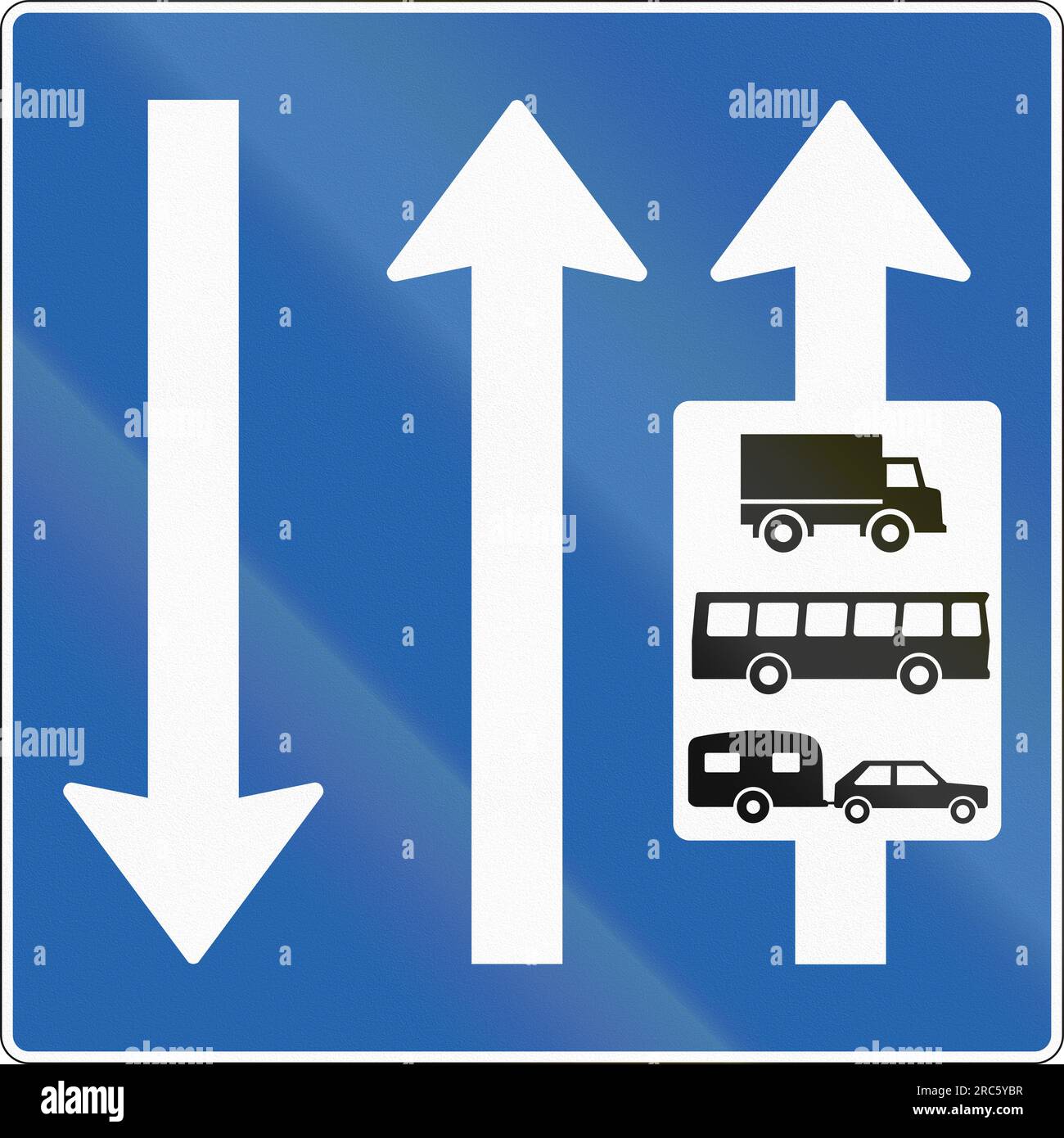 Icelandic road sign: Right lane for lorries, buses and cars with ...