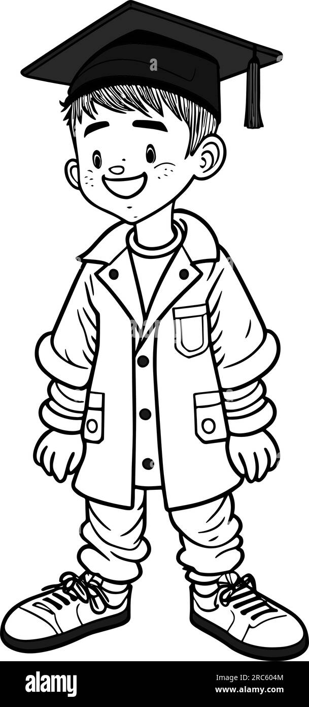 Graduate Boy cartoon coloring page. Vector illustration Stock Vector Image & Art - Alamy