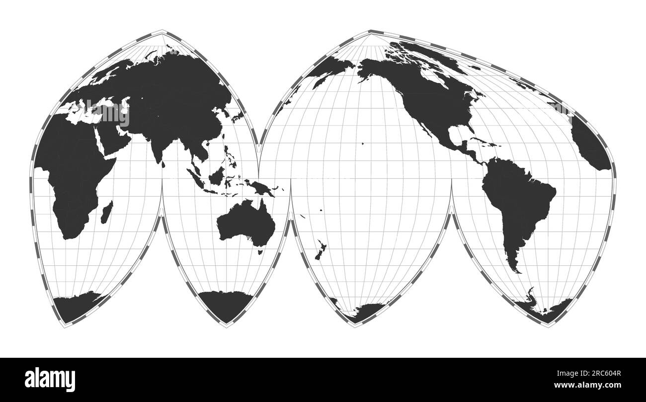 Vector world map. Boggs' interrupted eumorphic projection. Plain world ...