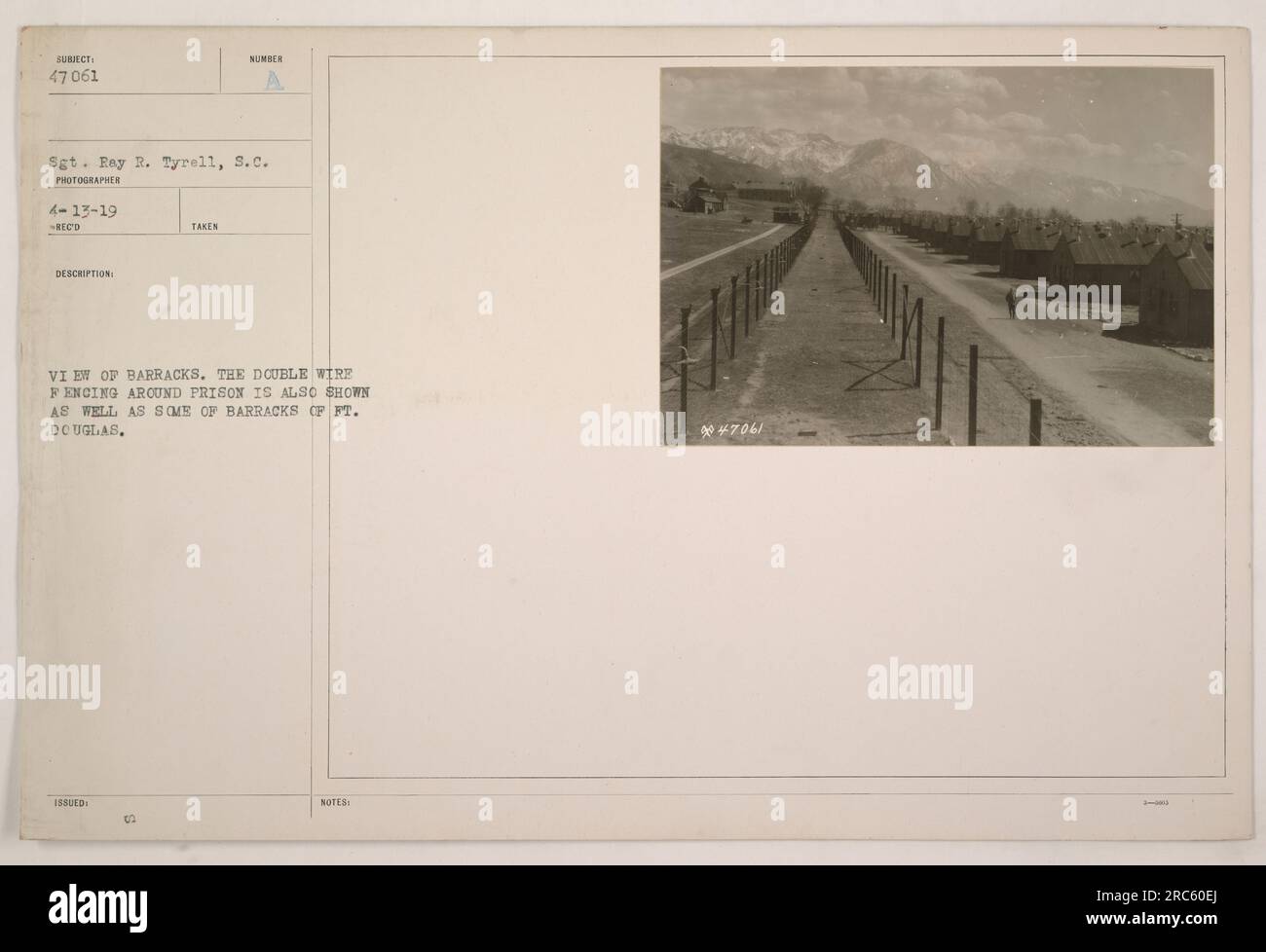 This photograph captures a view of the barracks at Ft. Douglas during ...