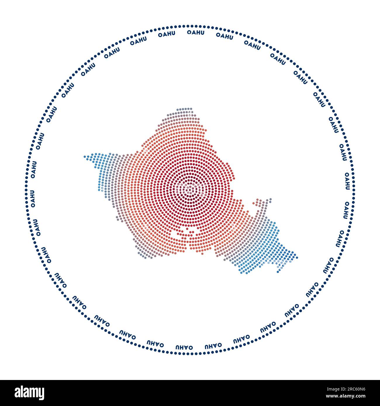 Oahu round logo. Digital style shape of Oahu in dotted circle with ...