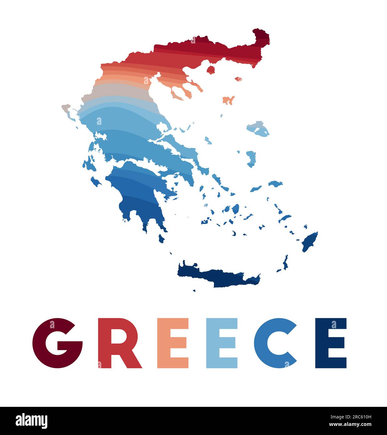 Greece map. Map of the country with beautiful geometric waves in red ...