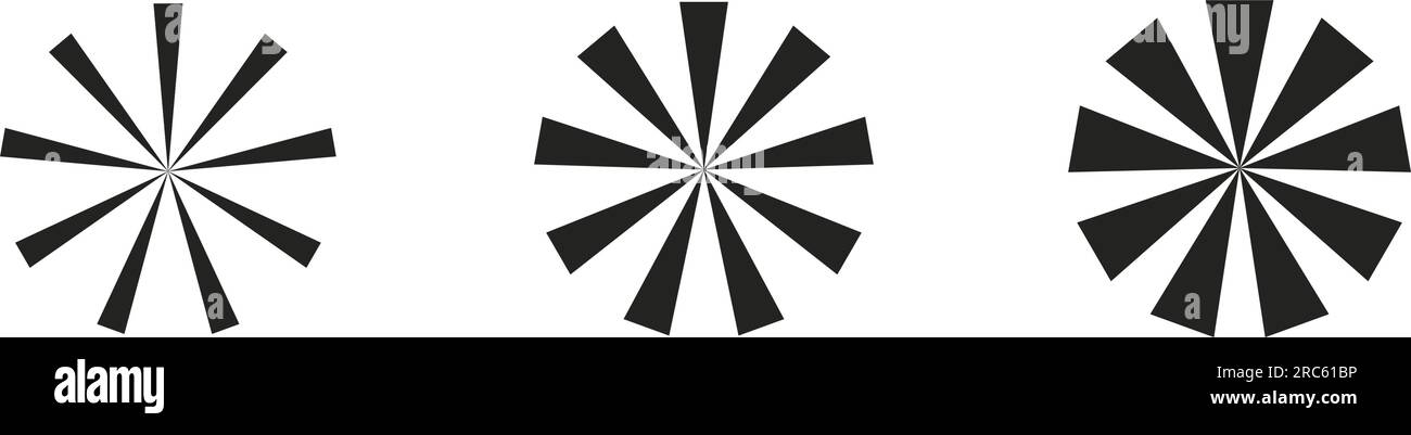 Circular bursts, beams, and rays. Monochrome graphics, optical patterns ...