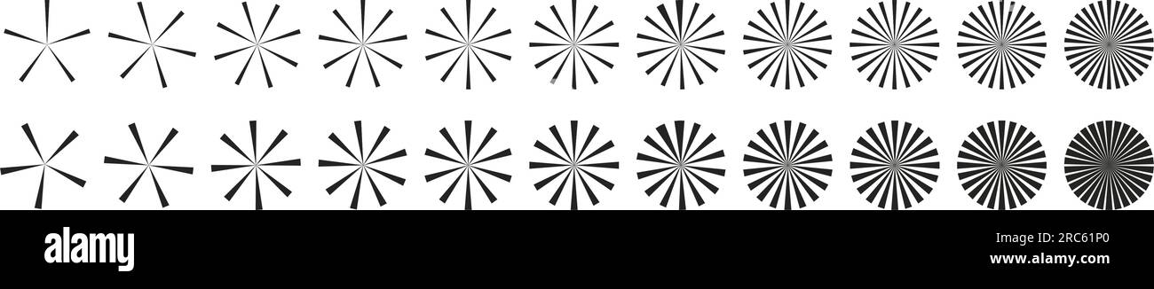 Circular bursts, beams, and rays. Monochrome graphics, optical patterns ...