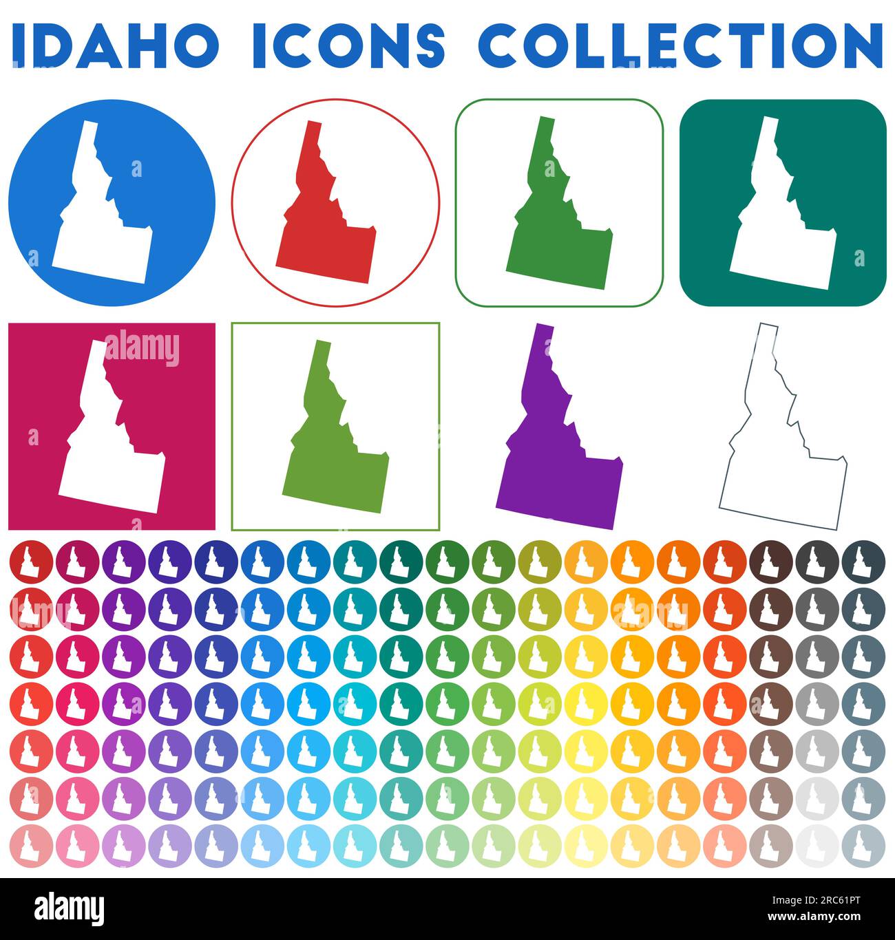 Idaho icons collection. Bright colorful trendy map icons. Modern Idaho ...