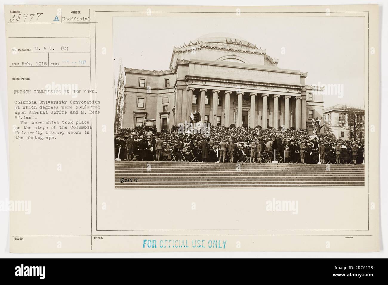 Marshal Joffre and M. Rene Viviani receiving degrees at Columbia ...