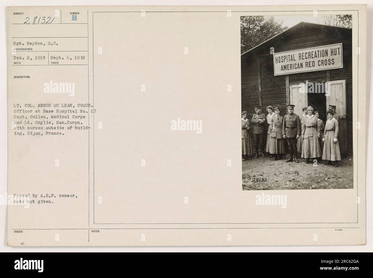 Sgt. Reyden captured a photograph on December 2, 1918, depicting Lt ...