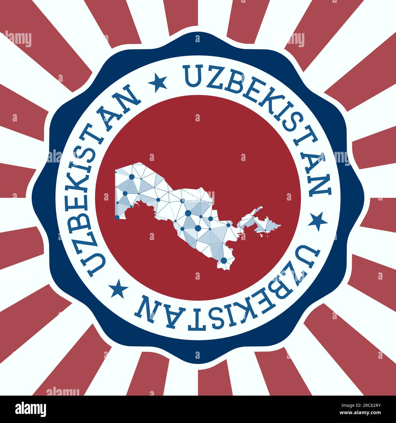 Uzbekistan Badge. Round logo of country with triangular mesh map and ...