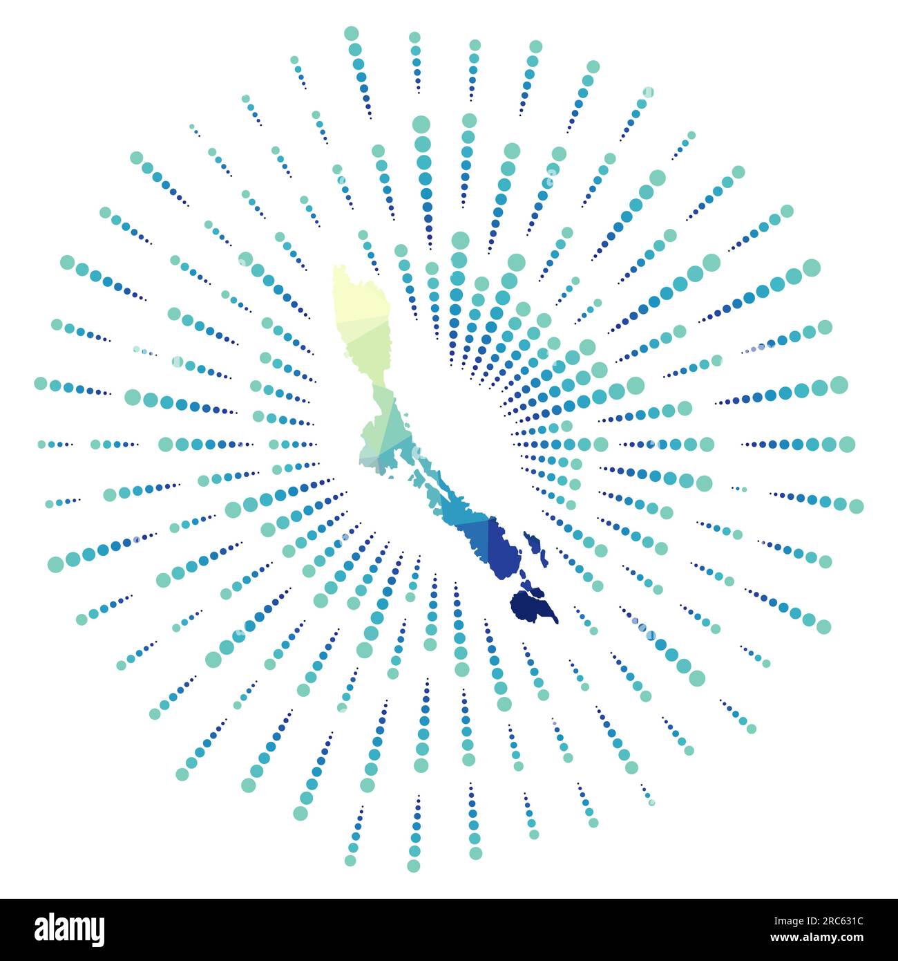 Shape of Losinj, polygonal sunburst. Map of the island with colorful ...