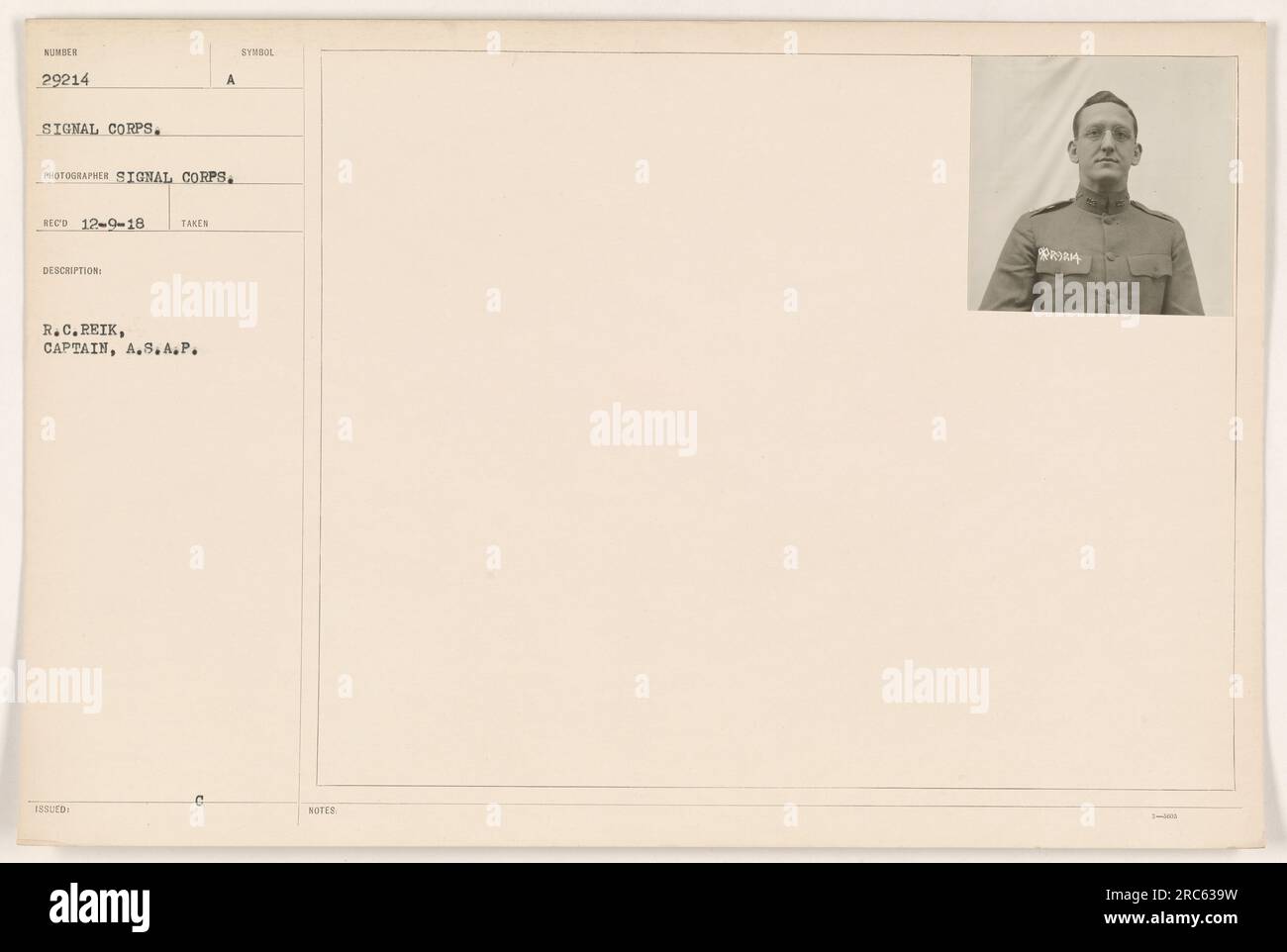 Capt. R.C. Reik of the A.S.A.P. 18SUED A C Symbol Motes being ...