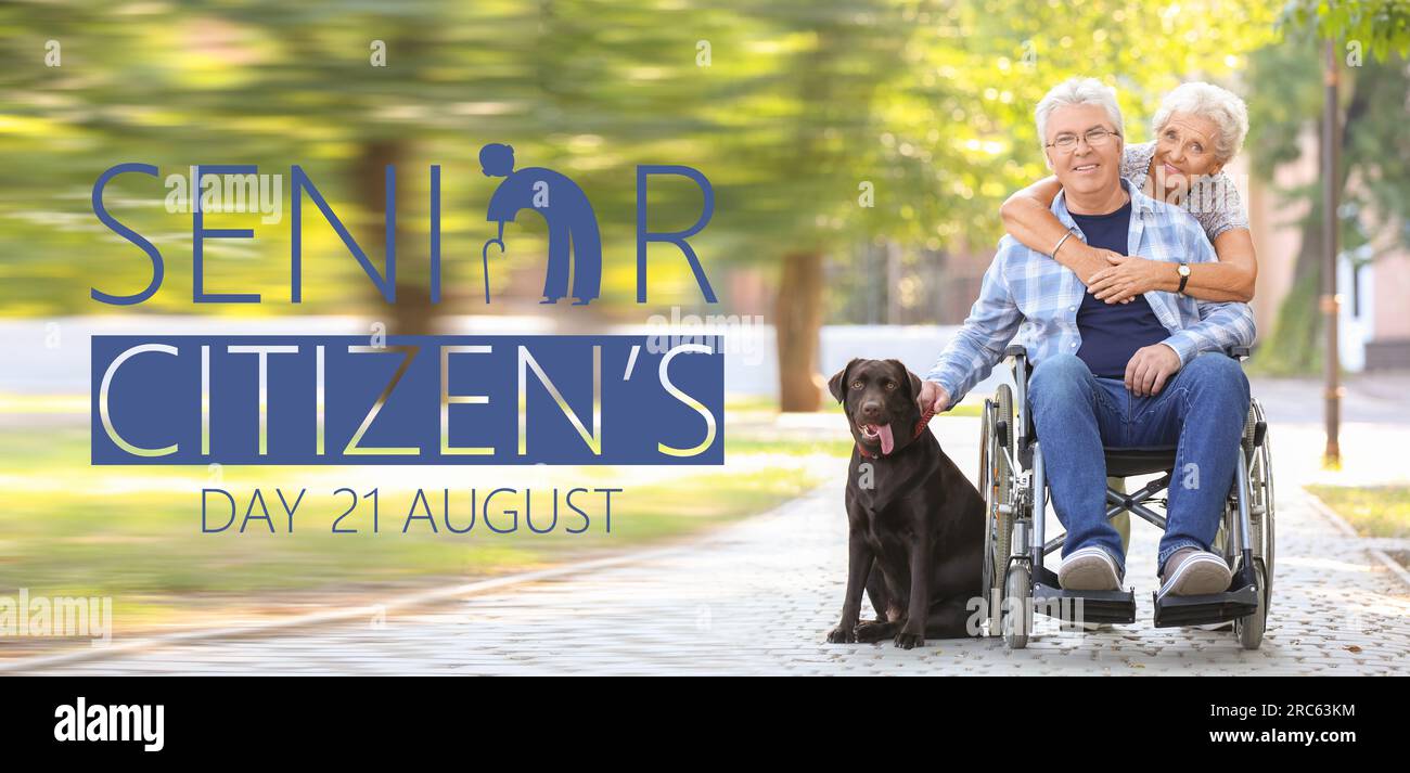 Banner for World Senior Citizen's Day with happy elderly elderly couple ...