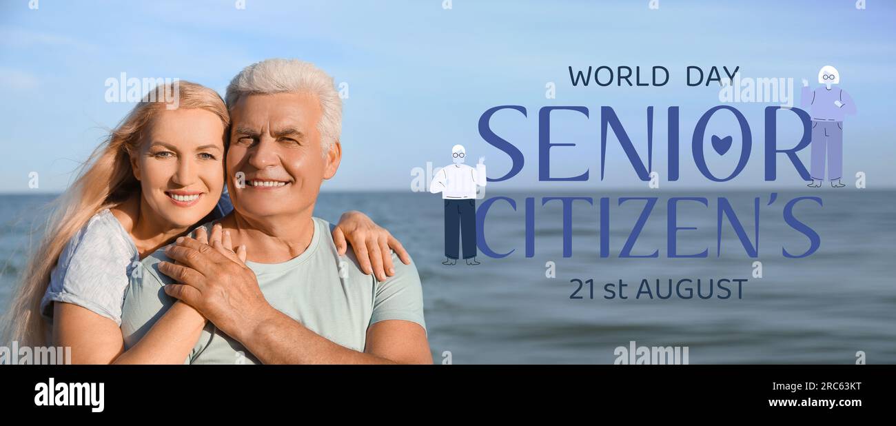 Banner for World Senior Citizen's Day with happy elderly mature couple ...