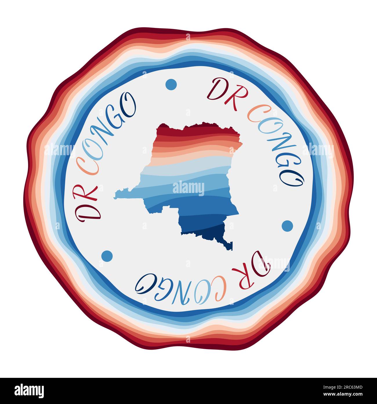 DR Congo badge. Map of the country with beautiful geometric waves and ...