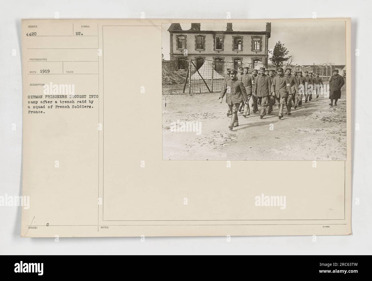 German prisoners being brought into a camp by French soldiers after a ...