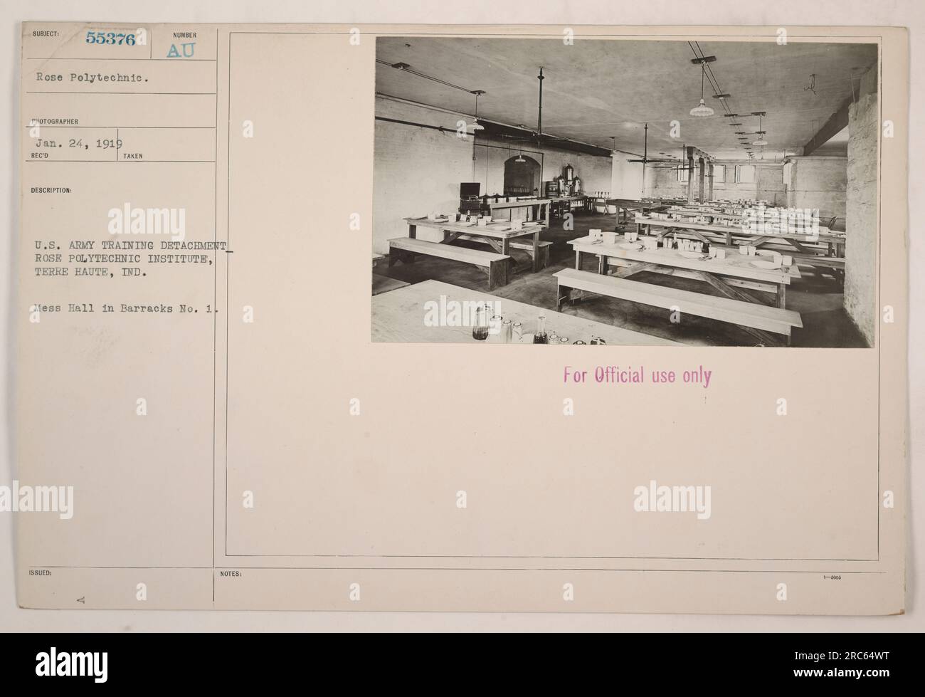 Mess Hall in Barracks No. 1 at U.S. Army Training Detachment, Rose ...