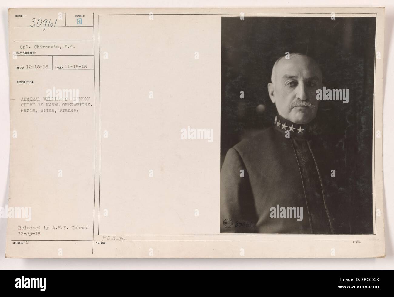 "Cpl. Chircosta, S.C. takes a photograph of Admiral William S. Benson ...