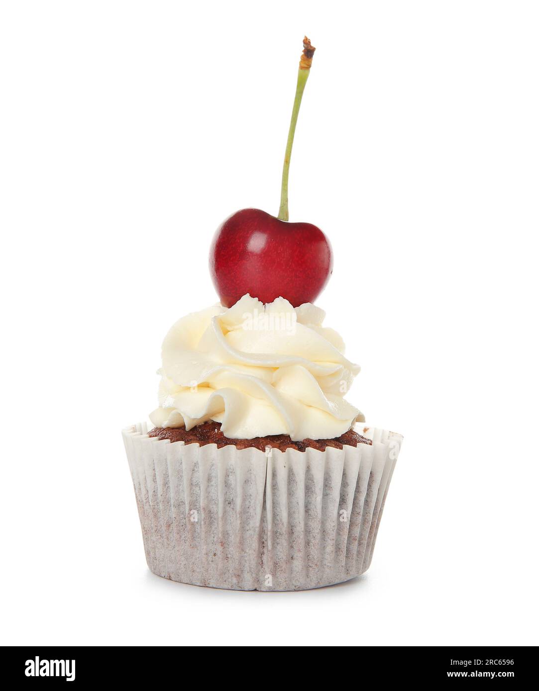 Tasty cherry cupcake on white background Stock Photo - Alamy