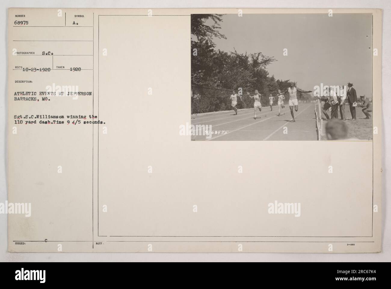 Sgt. S.C. Williamson winning the 110-yard dash at athletic events held ...