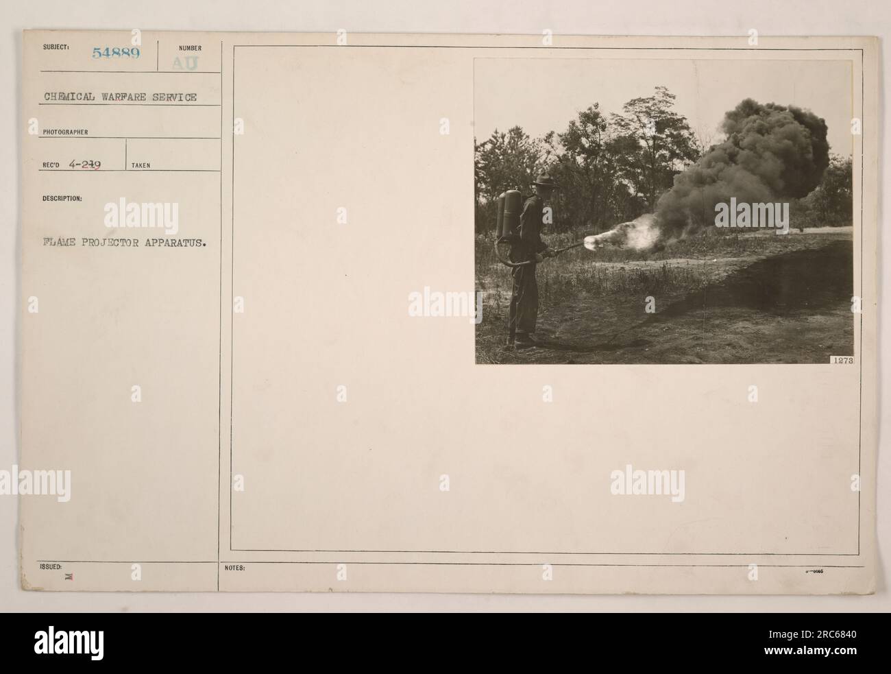Flame projector apparatus issued to the Chemical Warfare Service during ...