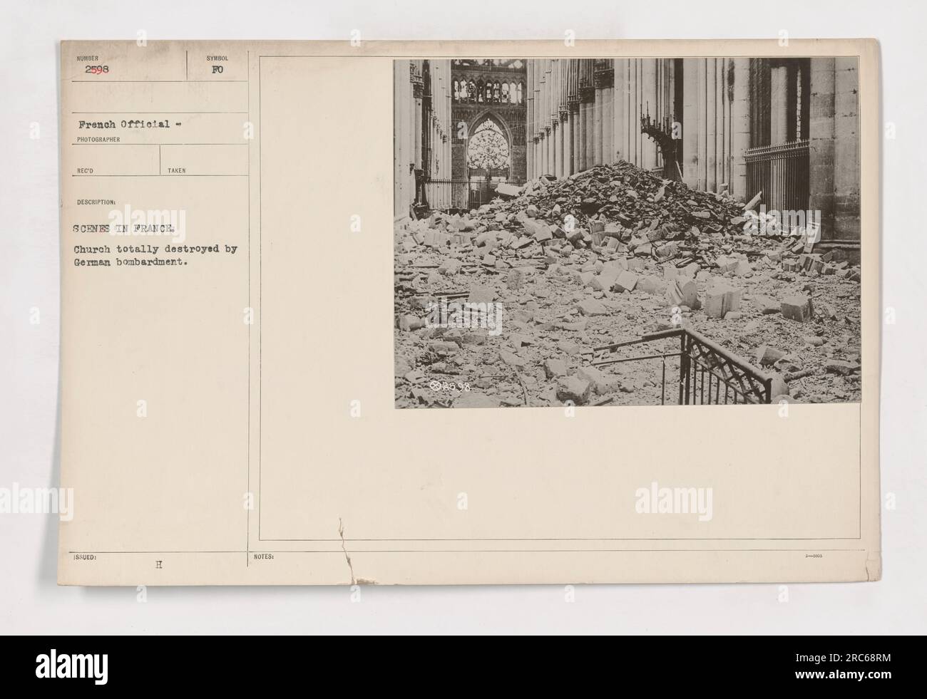 Church in France destroyed by German bombardment during World War One ...
