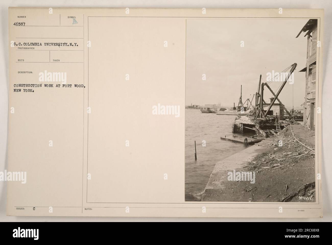Construction work taking place at Fort Wood in New York. The photograph ...